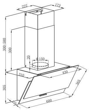 Купить Вытяжка LORE EGL 600 черное стекло по выгодной цене в интернет ...